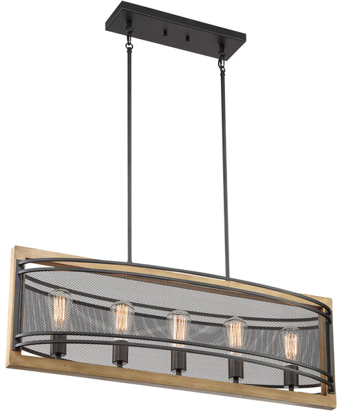 Atelier 5-Light Pendant Black / Honey Wood 60/7265