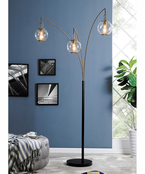 Kaira 3-Light 3-Light Arch Lamp Black/Clear Glass Shade LS-83502BLK/CLR