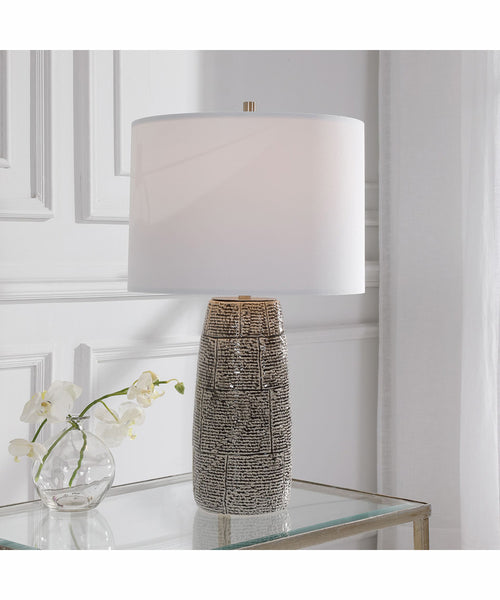 25"H 1-Light Table Lamp Ceramic and Iron in Black and White and Brushed ...